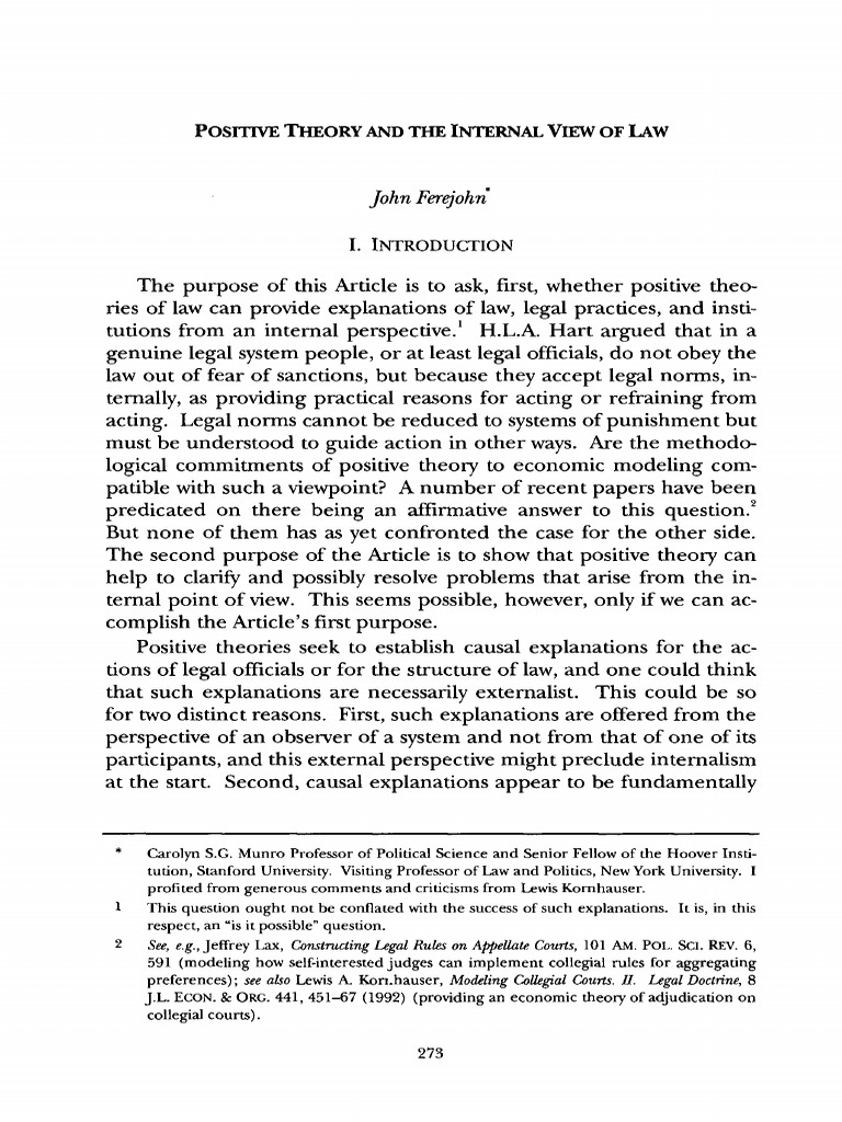 Positive Theory and The Internal View of Law | PDF | Internalism And ...
