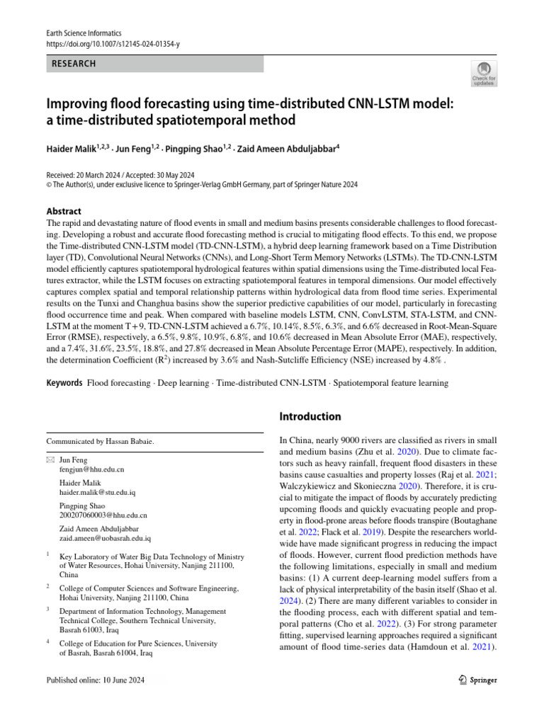 Improving Flood Forecasting Using Time-Distributed CNN-LSTM Model | PDF | Support Vector Machine ...