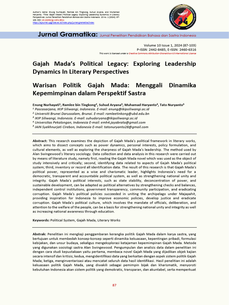 Gajah Mada's Political Legacy in Literature | PDF