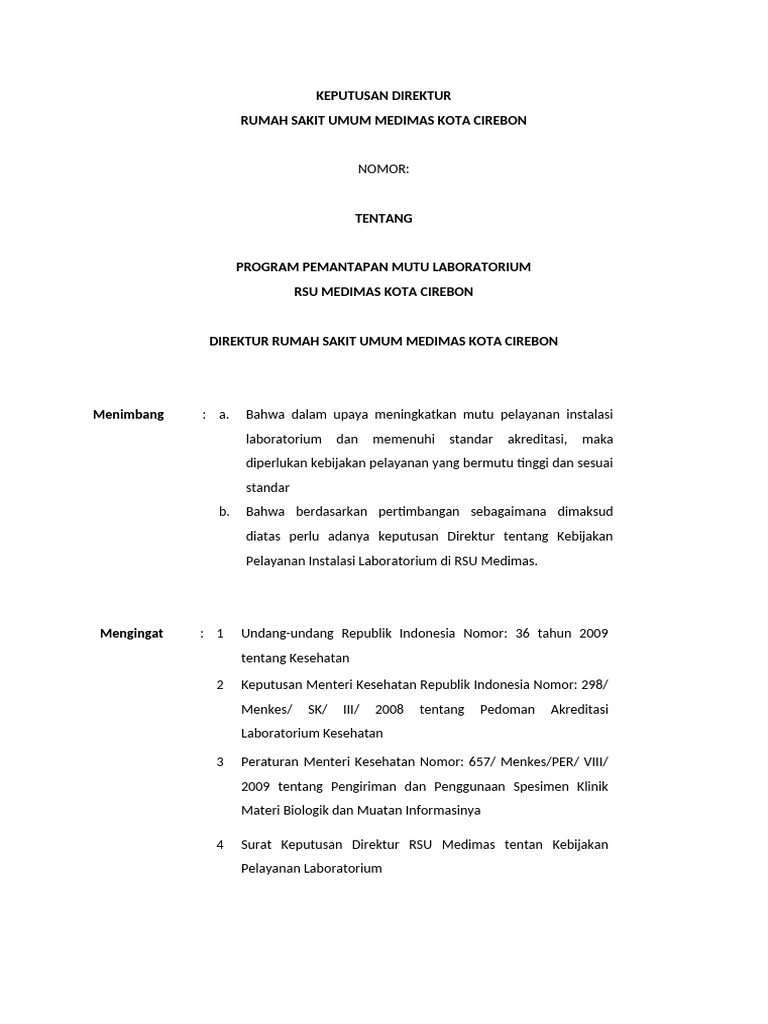 SK Program Pemantapan Mutu Laboratorium | PDF