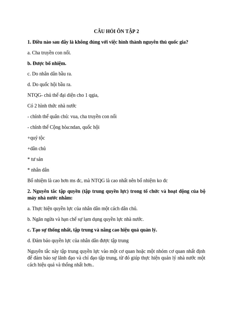 CÂU HỎI ÔN TẬP 2 NMLH | PDF