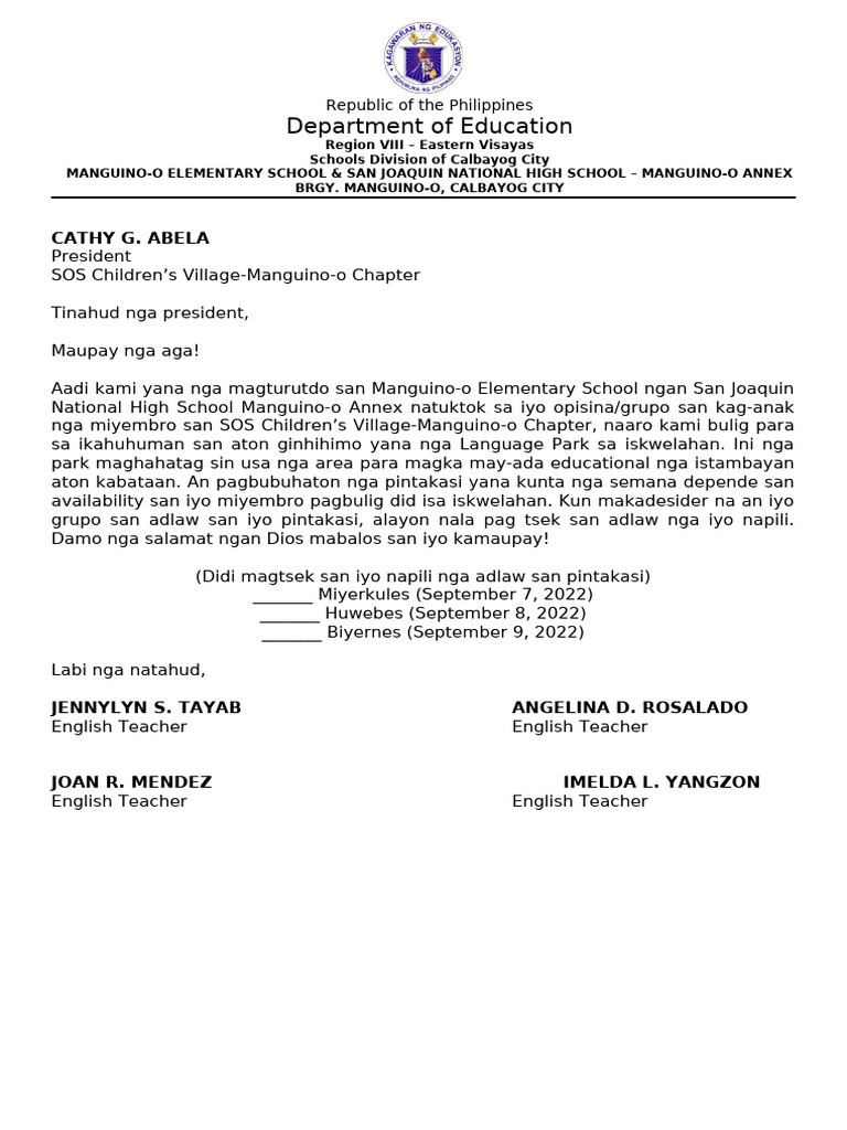 4ps and Sos Letter For Pintakasi | PDF