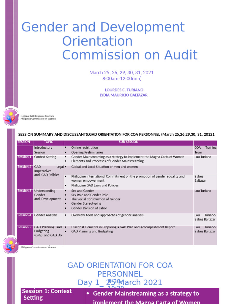 GAD Orientation for COA Personnel | PDF | Gender Mainstreaming | Gender