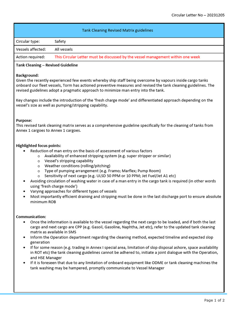 Revised Tank Cleaning Guidelines 2023 | PDF | Tanks