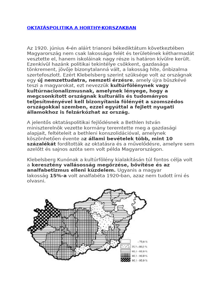 III_9 Oktatáspolitika a Horthy | PDF
