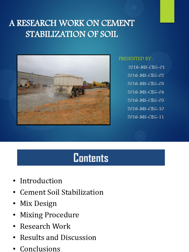 Cement Soil Stabilization Study | PDF | Civil Engineering | Materials