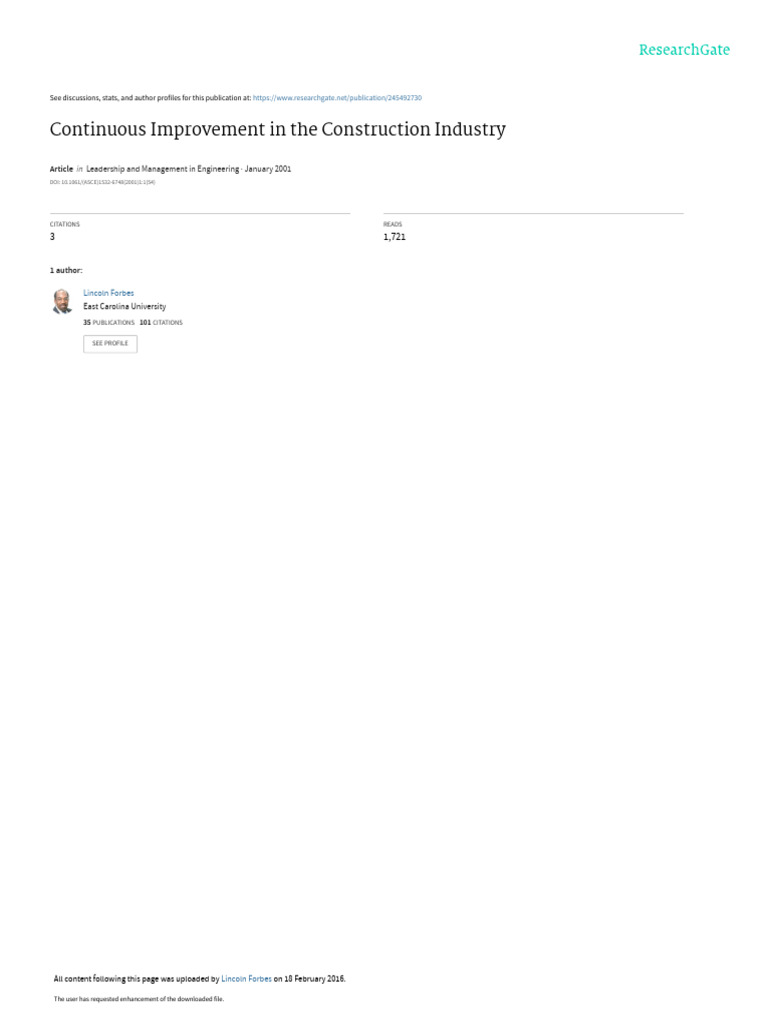 Continuous Improvement in The Construction Industr | PDF