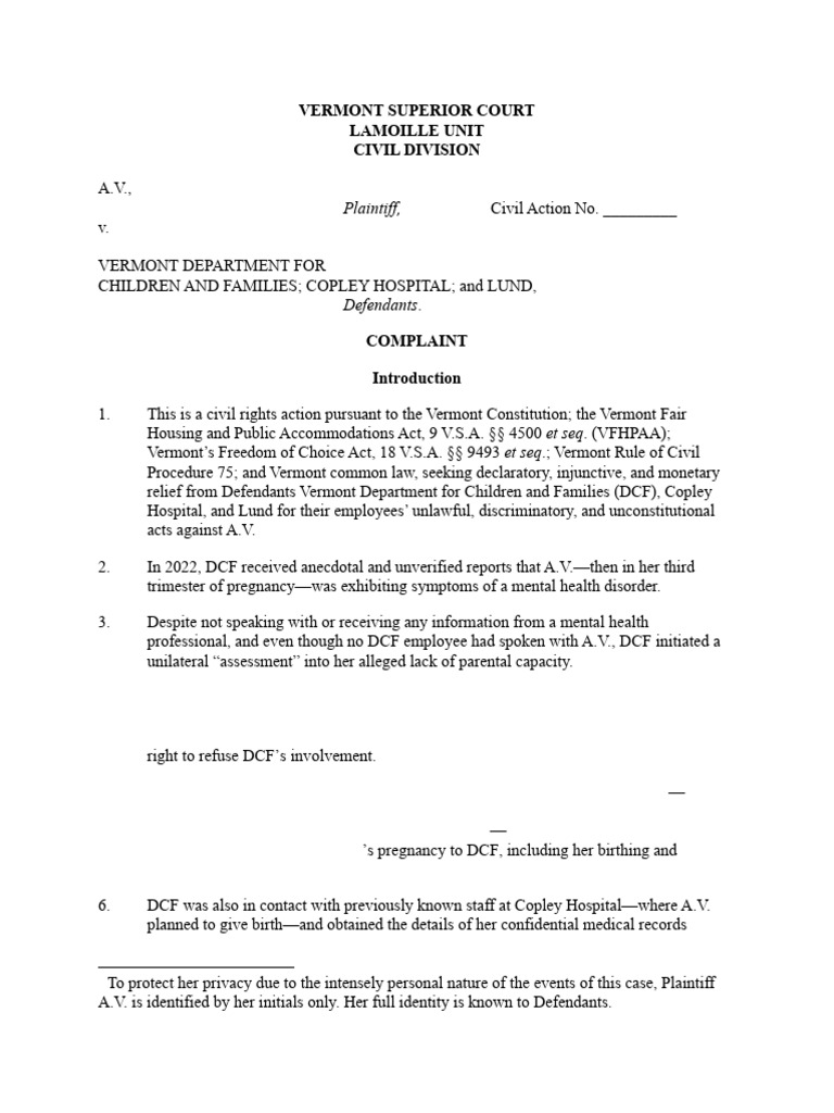Vermont Civil Rights Complaint Against DCF | PDF | Childbirth | Pregnancy