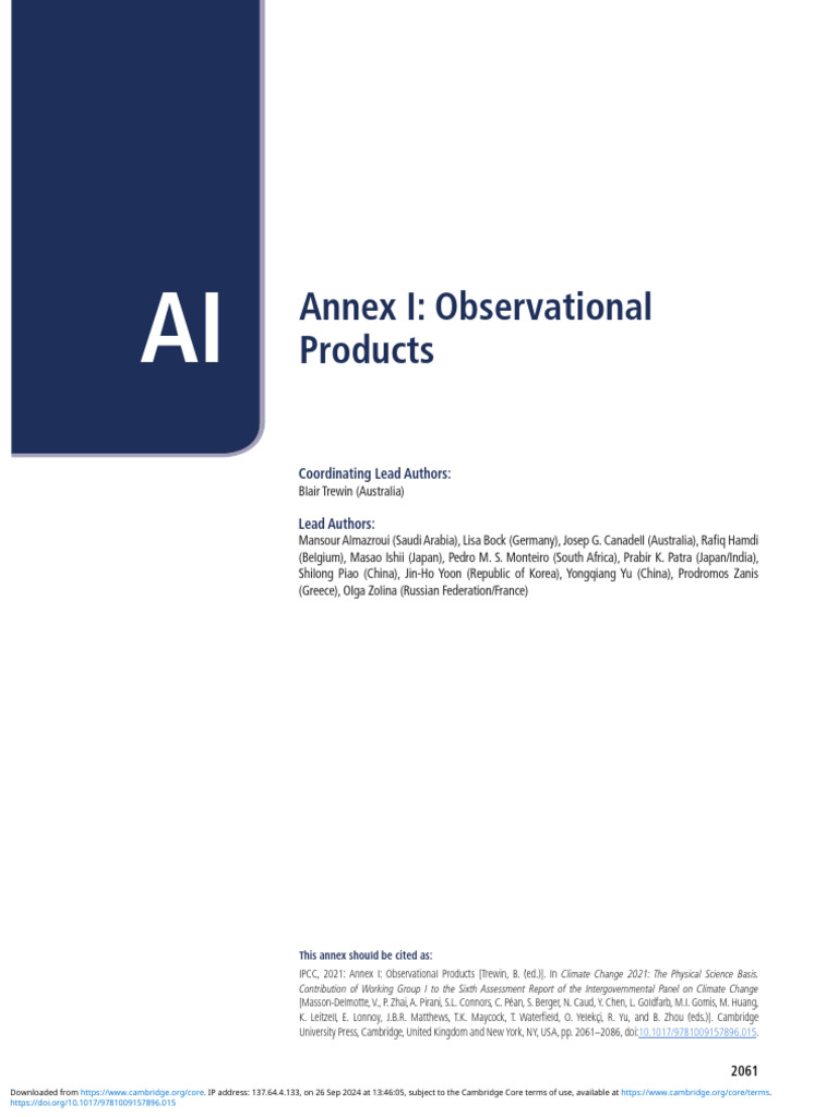 Annex I Observational Products | PDF | Precipitation | Climate