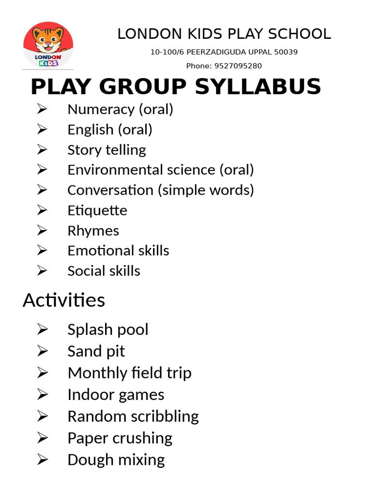 LONDON KIDS SCHOOL PLAY GROUP SYLLABUS | PDF