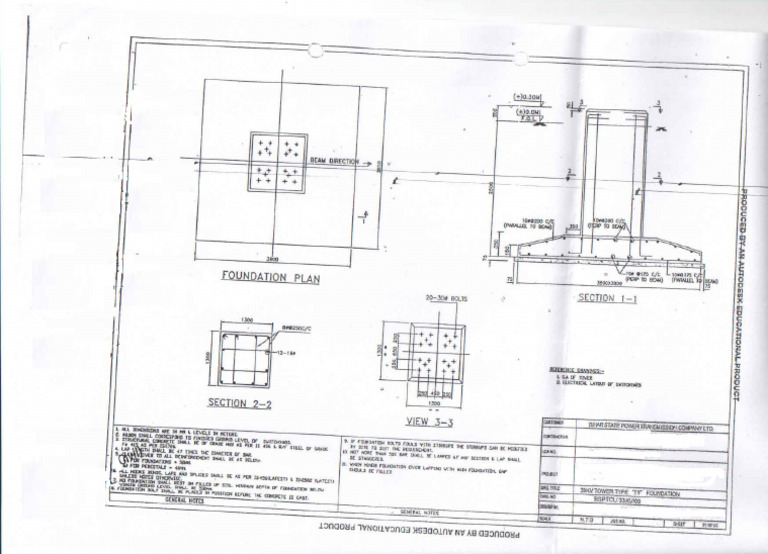 33KV Tower Type T1 Foundation | PDF