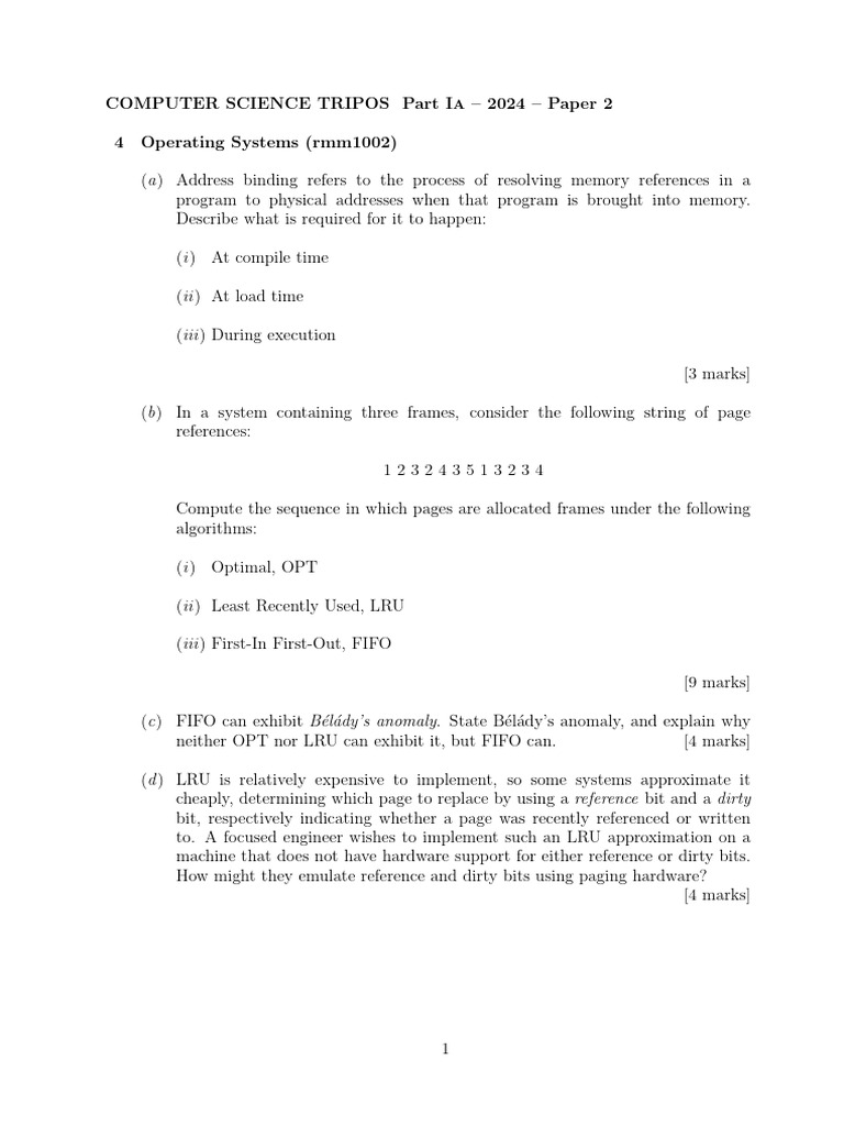 Computer Science Tripos Part I - 2024 - Paper 2 Operating Systems ...