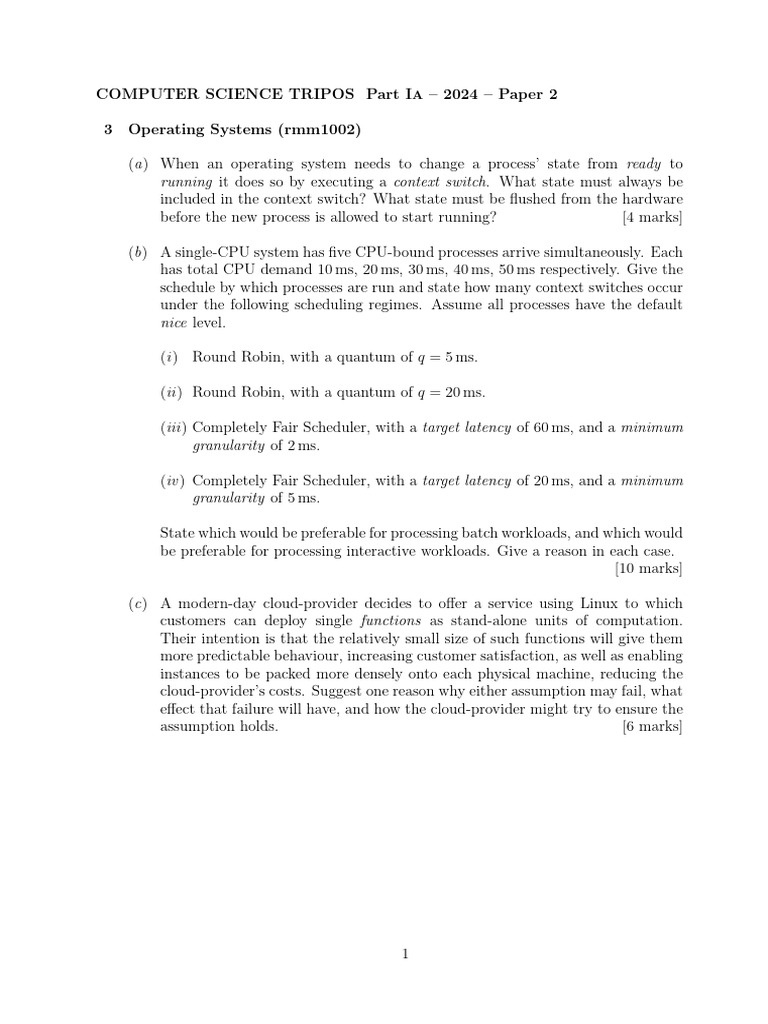 A Ready Running Context Switch: Computer Science Tripos Part I - 2024 - Paper 2 Operating ...