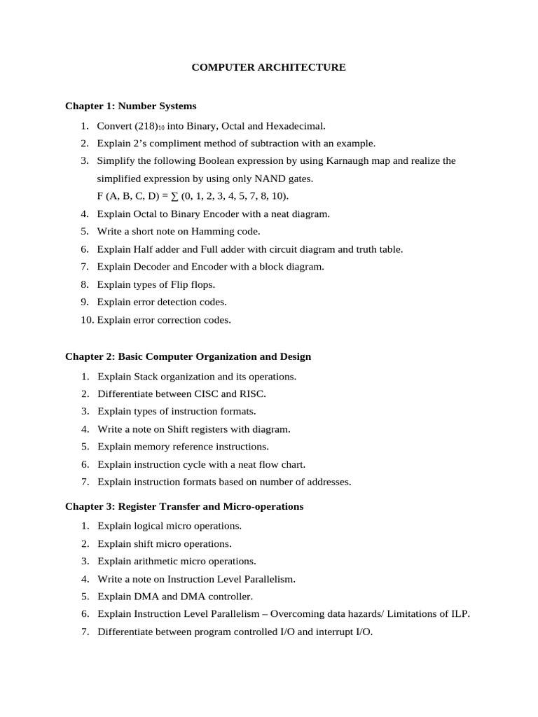 COMPUTER ARCHITECTURE - ChapterWise Questions | PDF