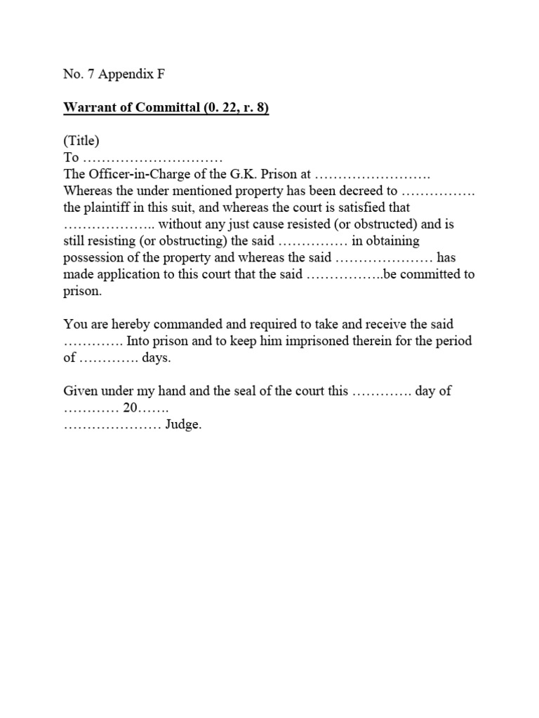 Warrant of Committal Template | PDF