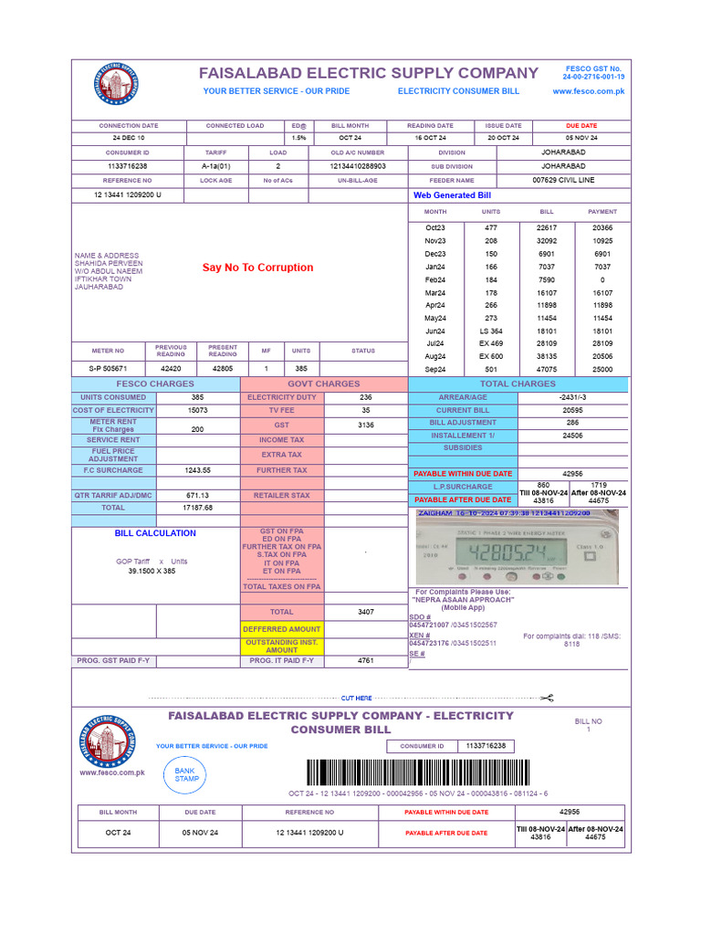 FESCO ONLINE BILL | PDF | Taxes | Payments
