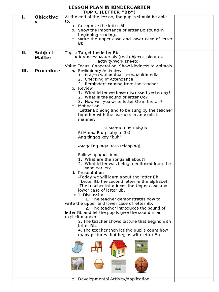 Kindergarten Lesson Plan: Letter Bb | PDF | Teachers | Learning