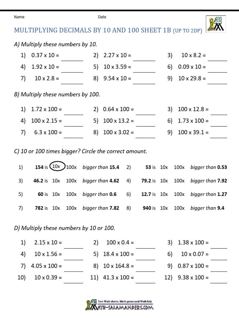 Multiplying Decimals by 10 and 100 | PDF