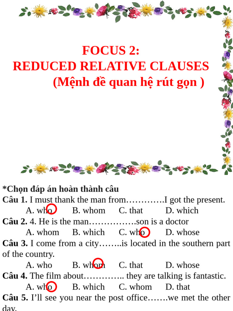 Focus 2 Reduction of Relative Clauses | PDF | Syntax | Linguistics