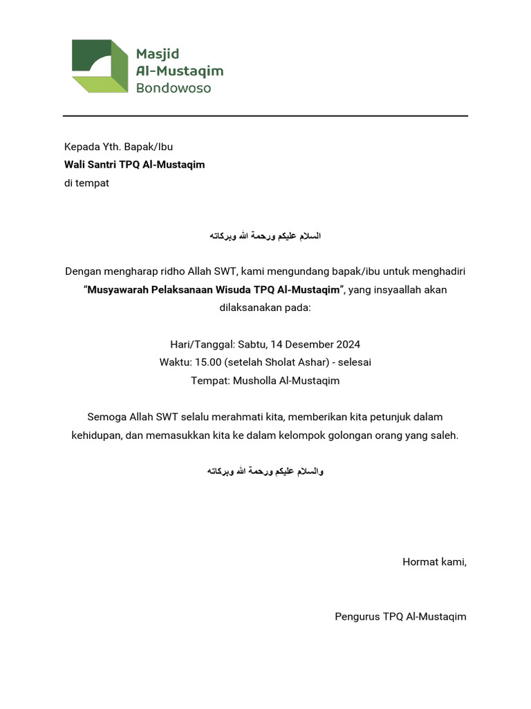 Undangan Wisuda TPQ Al-Mustaqim | PDF