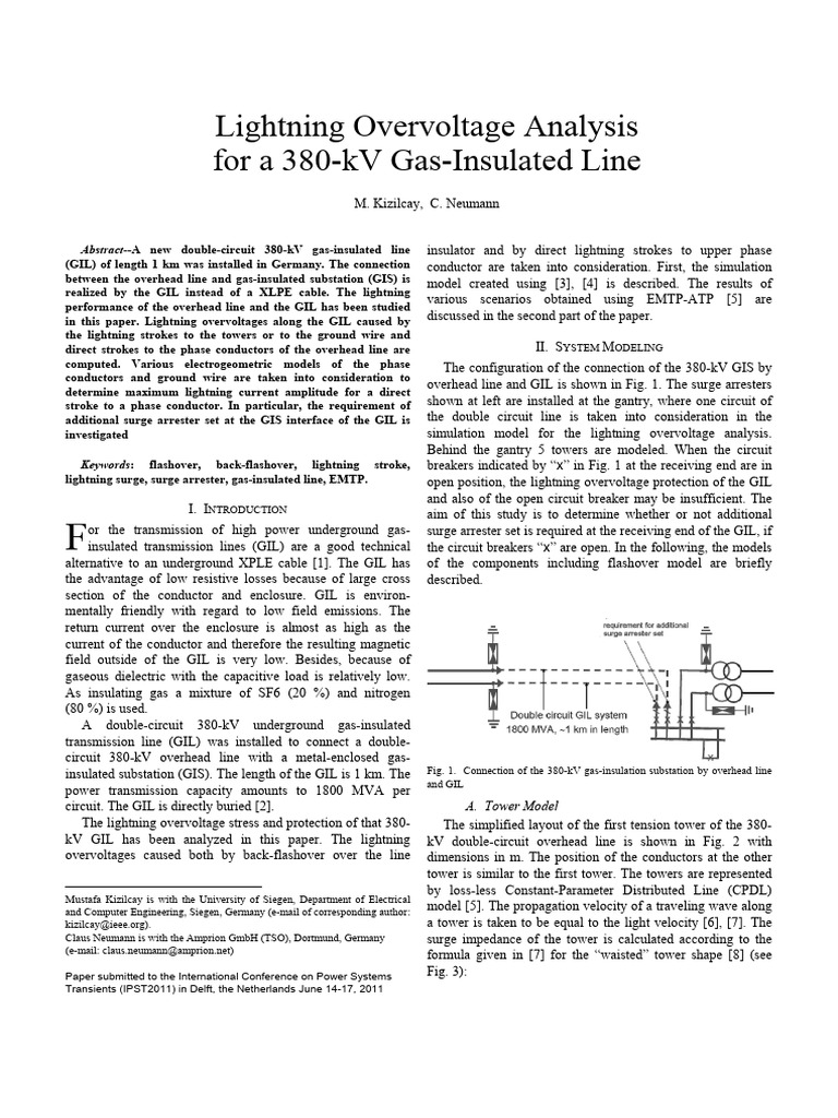 Lightning Overvoltage Analysis For A 380 Pdf Insulator Electricity Electric Power