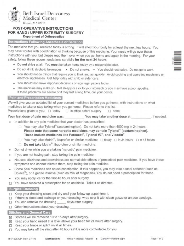 Hand Post OP instructions | PDF