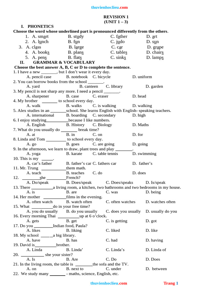 Revision 1 Unit 1 3 Pdf Room