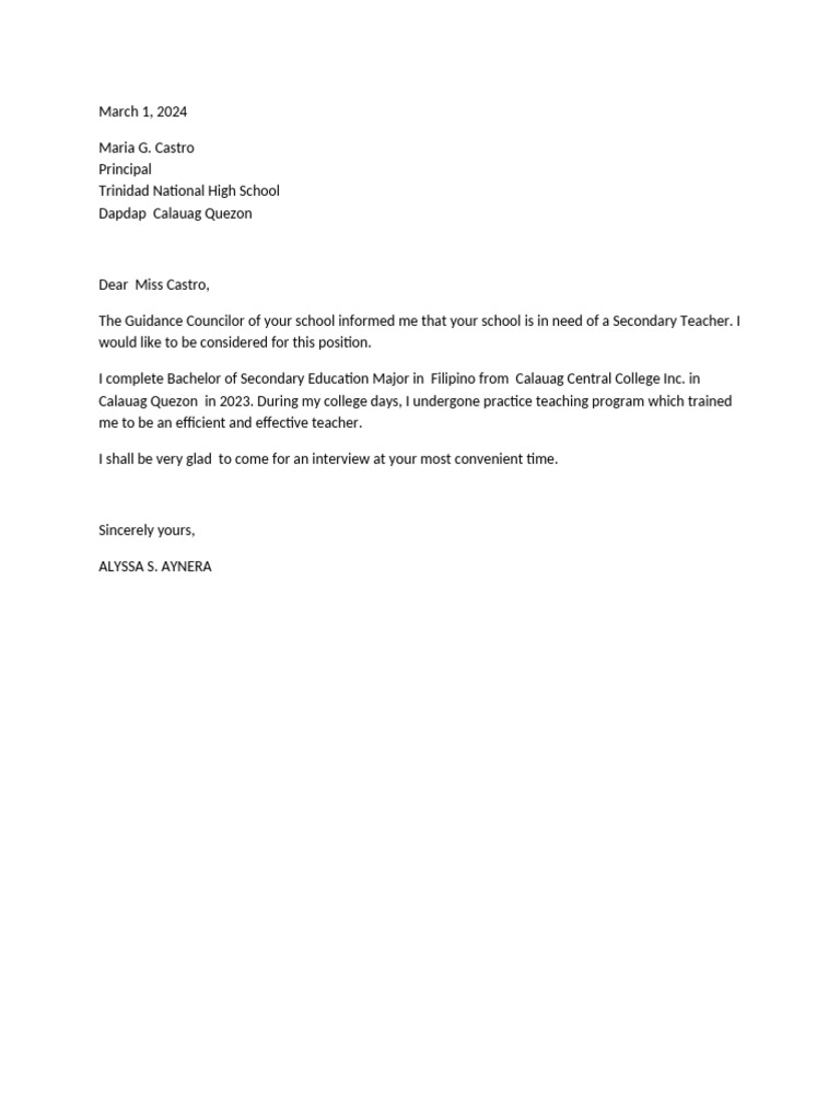 Application Letter Aynera | PDF