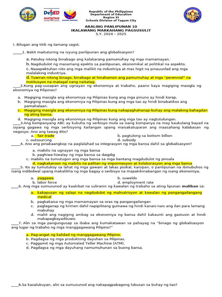 Ap 10 2ND Exam Final | PDF