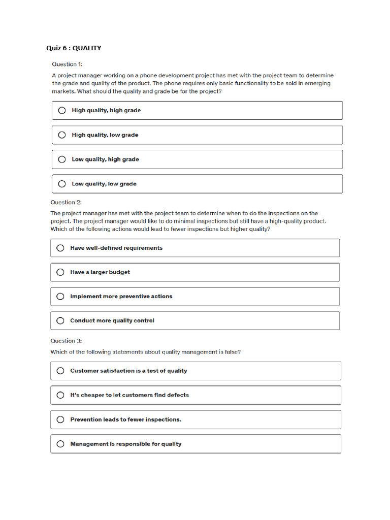 Quiz 6 - Quality | PDF