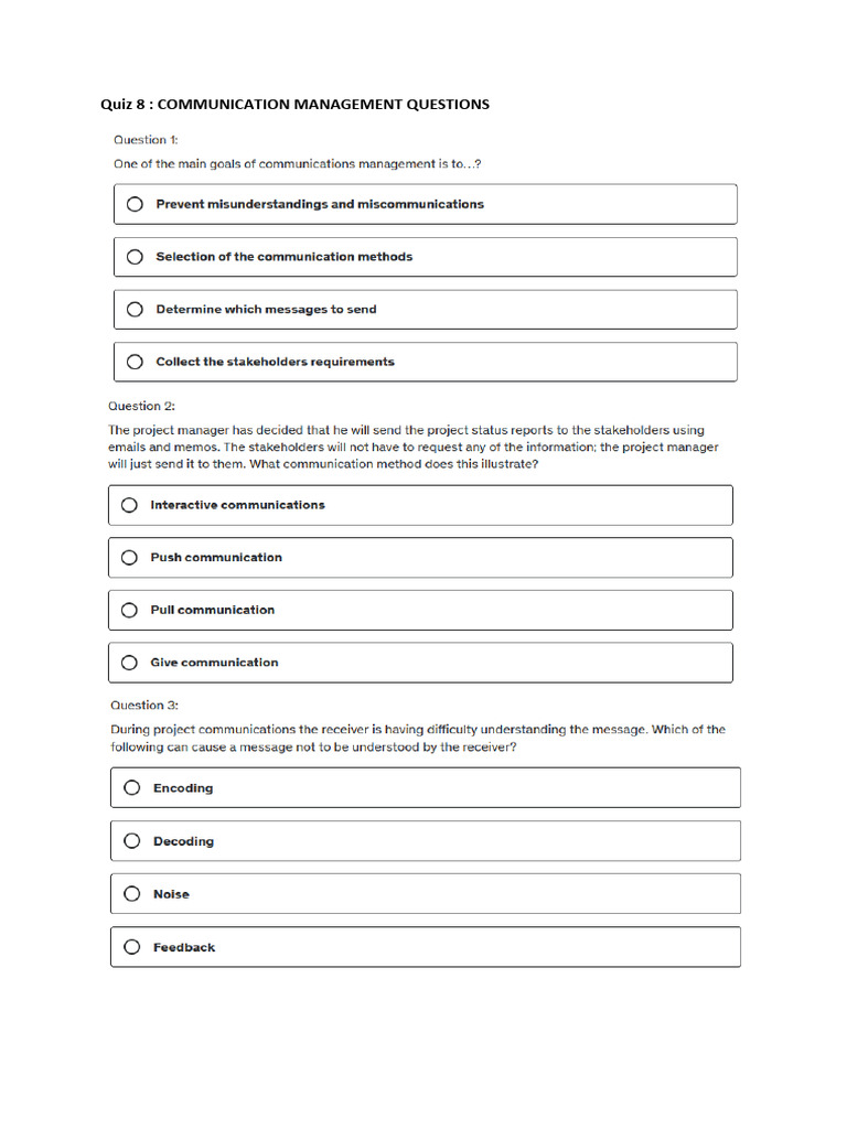Quiz 8 - Communication - Management - Questions | PDF