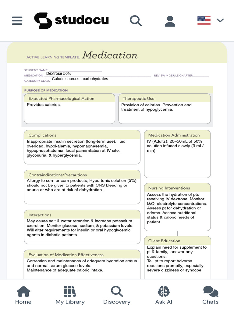 Dextrose 50 - ACTIVE LEARNING TEMPLATES Medication STUDENT NAME ...