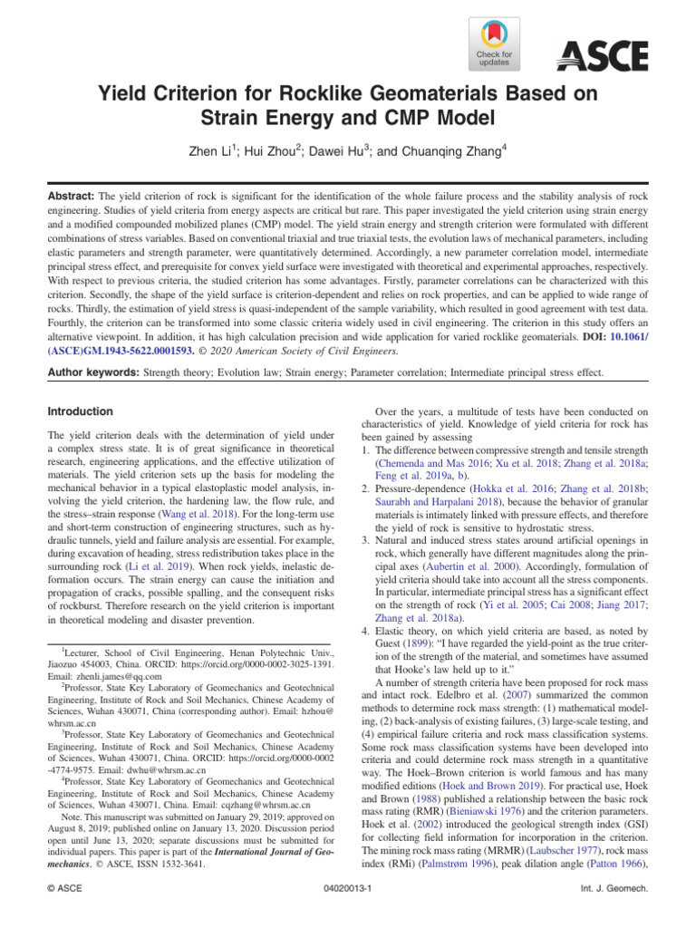 Yield Criterion for Rocklike Geomaterials Based on Strain Energy and ...