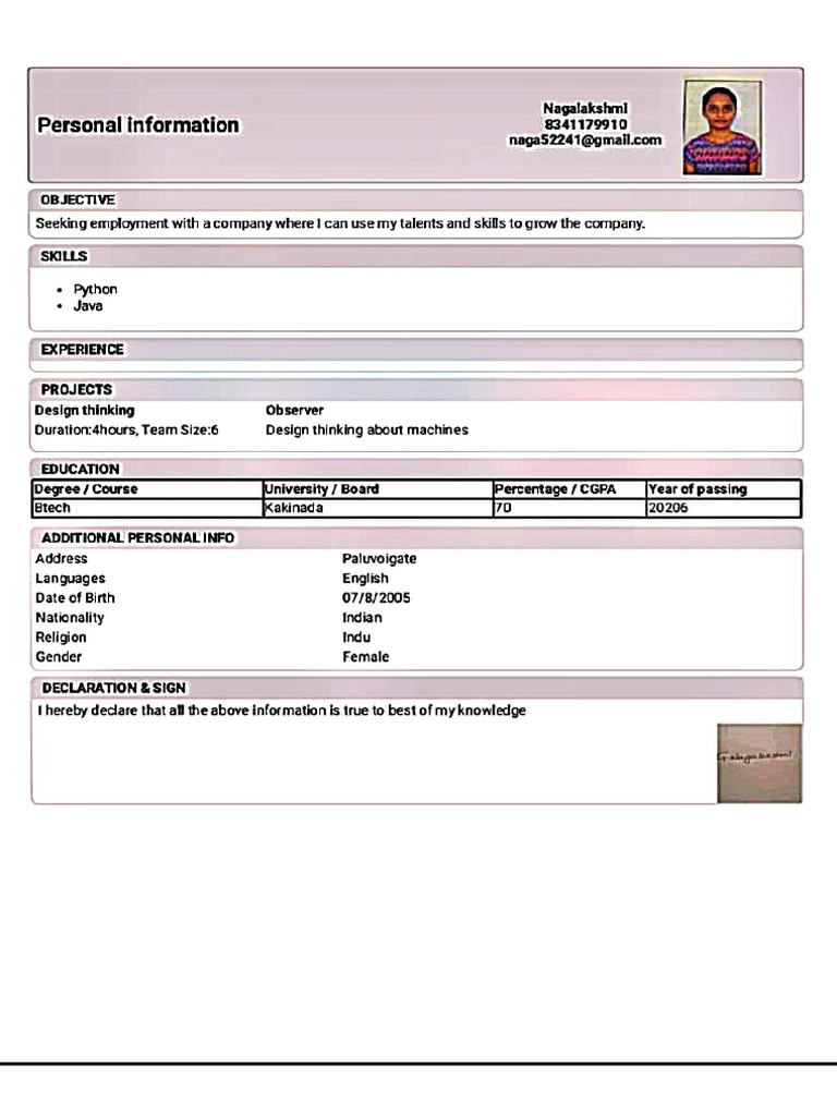 Lakshmi Resume | PDF
