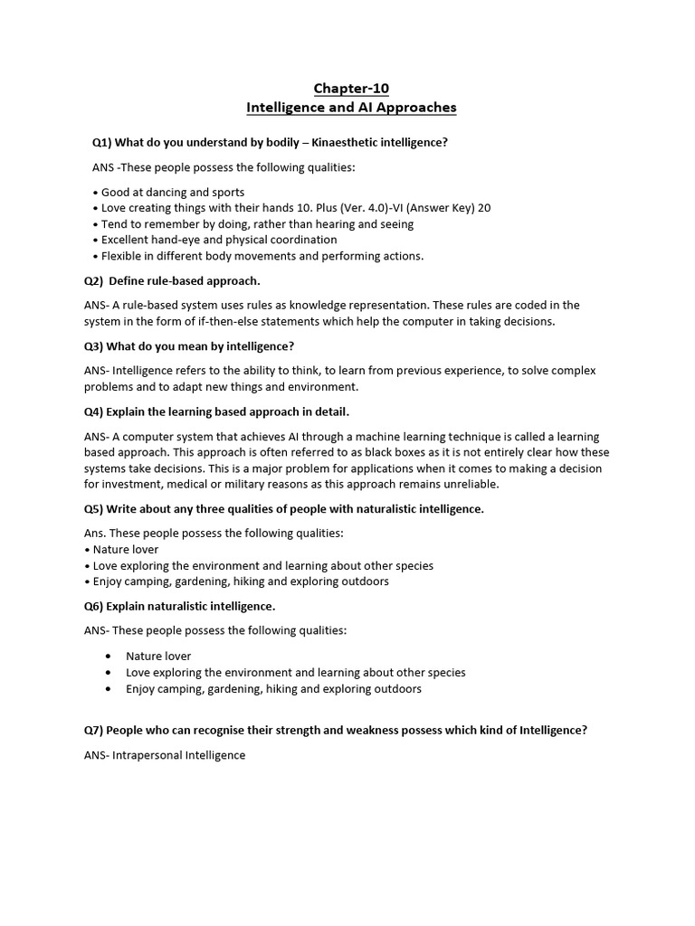 ClassVI Chapter-10 Intelligence and AI Approaches | PDF