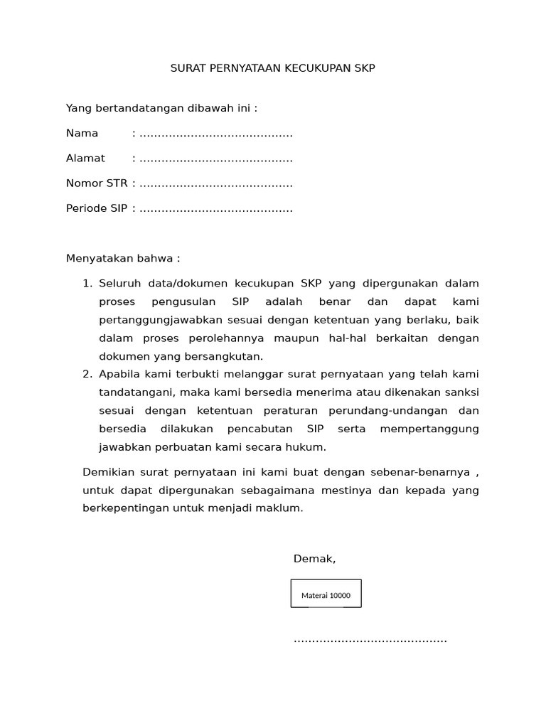 Surat Kecukupan SKP New | PDF