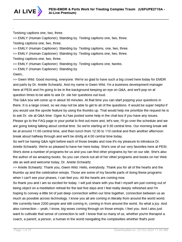 Transcript Emdr Parts Work Am | PDF | Psychological Trauma | Complex ...