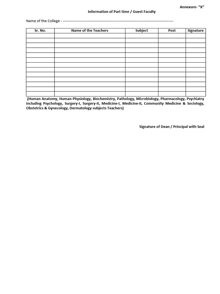 Annexure - X Part Time Teacher Detail | PDF