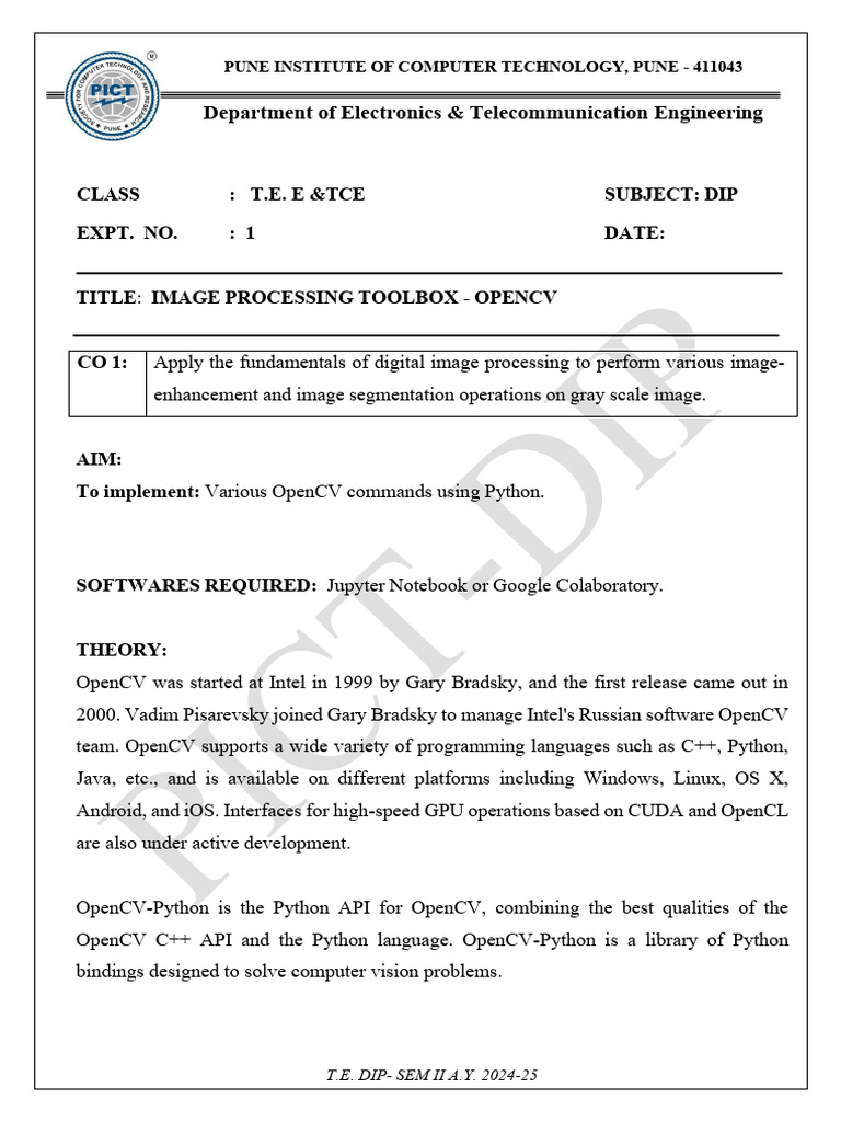 Dip Exp1 | PDF | Python (Programming Language) | Parameter (Computer Programming)