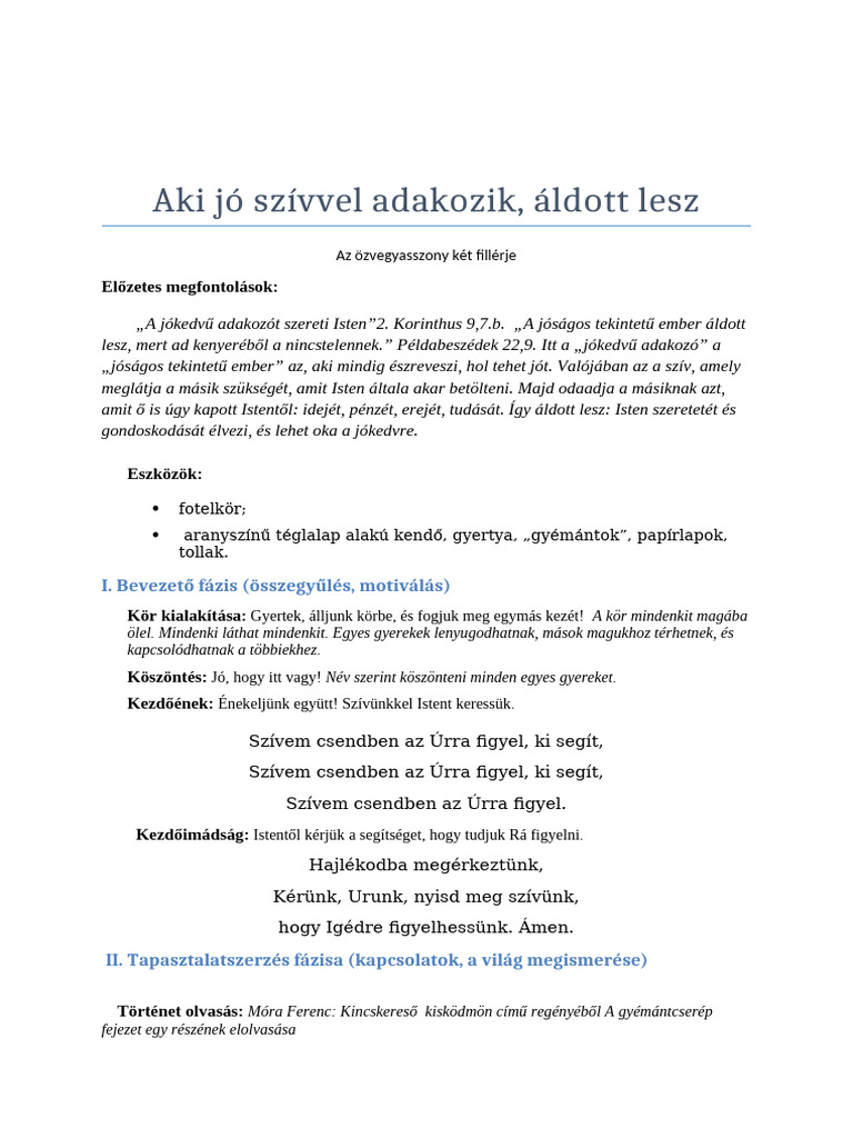 Aki jó szívvel adakozik, áldott lesz | PDF