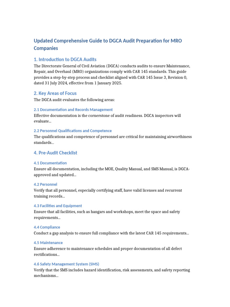 DGCA Audit Prep Guide for MROs | PDF
