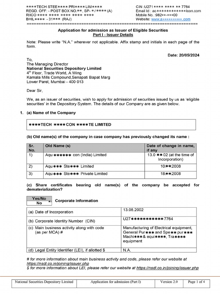 Part I-Issuer Details - Sample | PDF