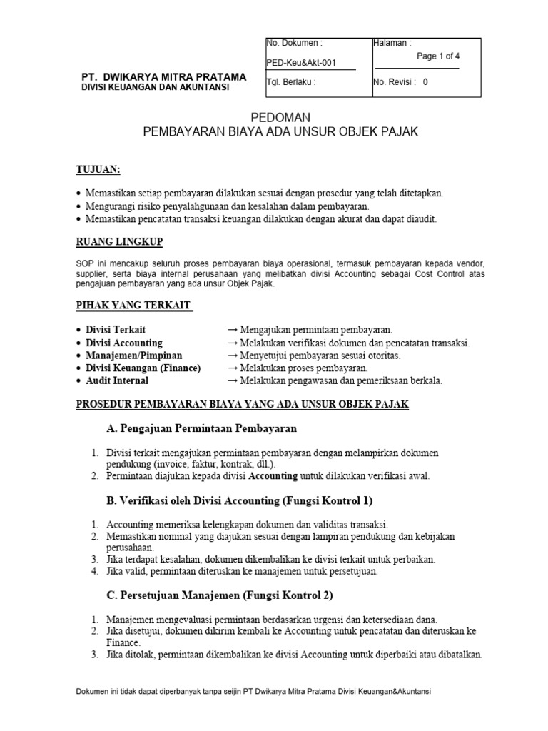 SOP Pembayaran Biaya Objek Pajak | PDF