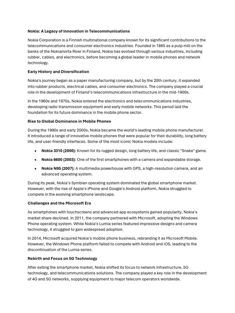 Nokia's Evolution in Telecommunications | PDF | Nokia | Smartphone