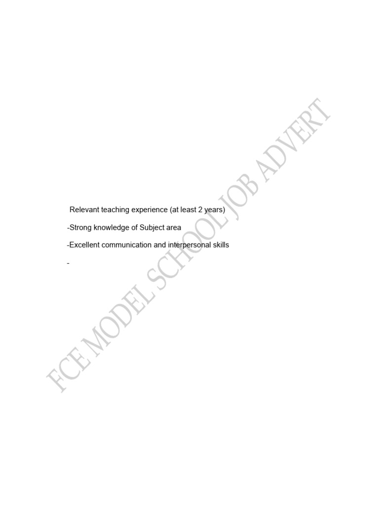 FCE Model Vacancy For Teachers | PDF