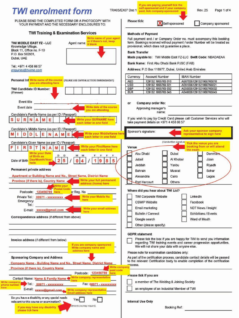 TWI Enrolment Form - (Filled Sample For BGAS G2 RENEWAL) | PDF