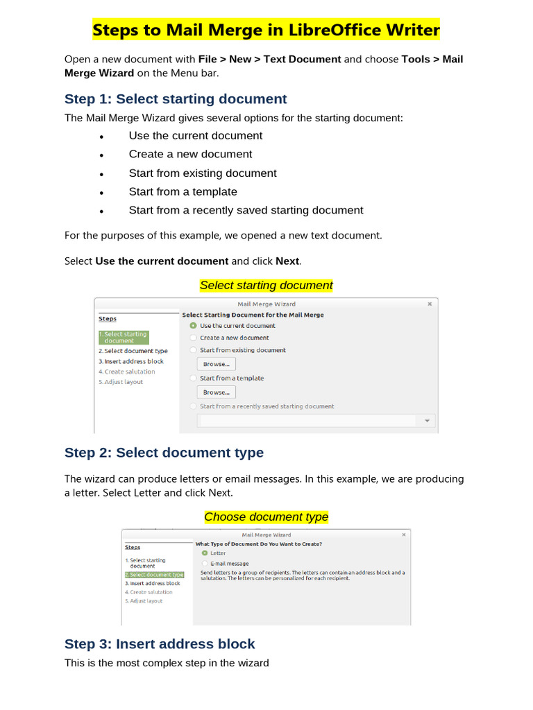 Steps To Mail Merge in LibreOffice Writer | PDF | Comma Separated Values | Written Communication