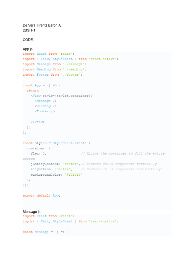 De Vera - Laboratory 2.1 - React Native Lesson 2 | PDF