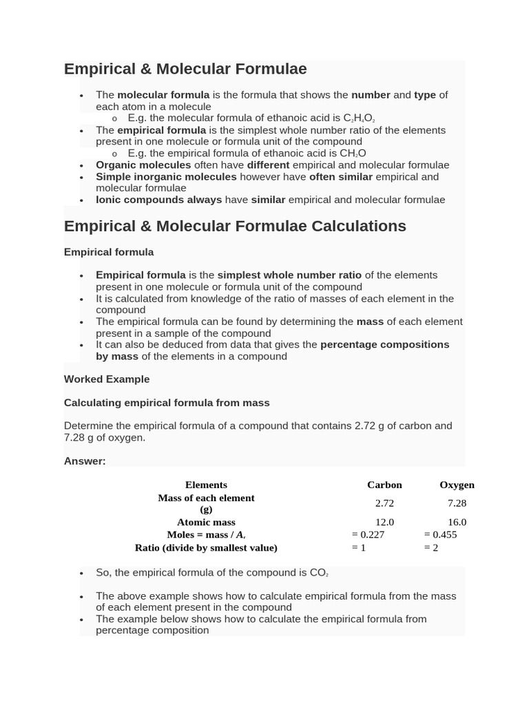 Empirical Formulae | PDF | Molecules | Chemical Compounds
