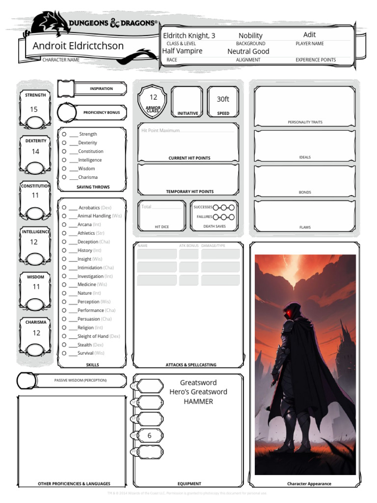 DND 5E CharacterSheet FormFillable PDF | PDF | Fantasy Role Playing Games | Role Playing Games